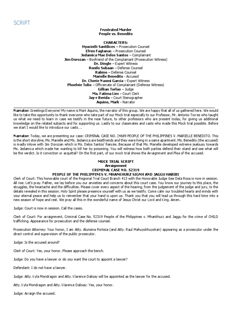 Mock Trial Script | PDF | Arraignment | Plea