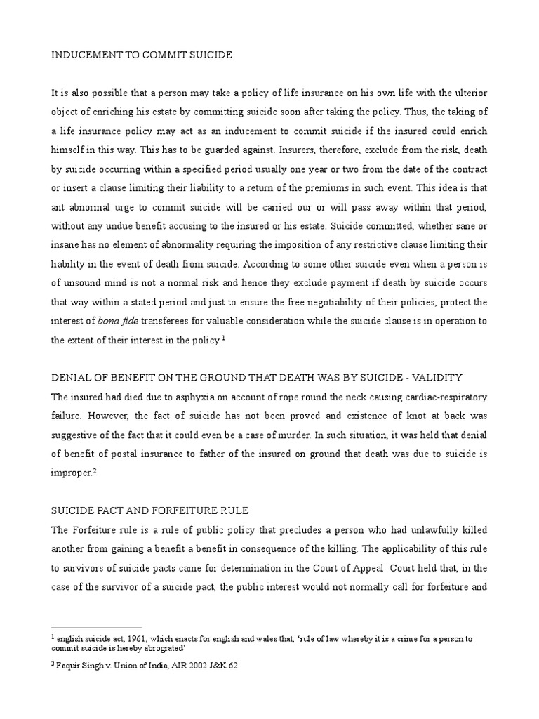 Life Insurance and Suicide Clauses Explained | PDF | Insurance Policy ...
