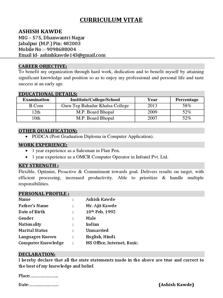 Curriculum Vitae: Ashish Kawde | PDF