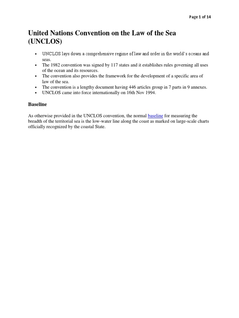 Summary of Unclos | PDF | Territorial Waters | Exclusive Economic Zone