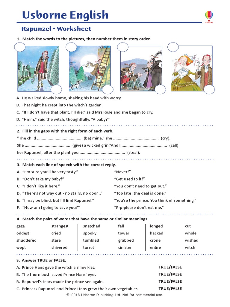 Usborne English: Rapunzel - Worksheet | Download Free PDF | Rapunzel