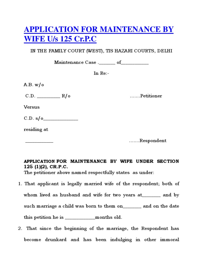 Application For Maintenance by WIFE U/s 125 CR.P.C | PDF | Marriage ...