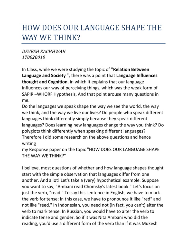 Response Paper On How The Language Effects The Way We Think | PDF ...