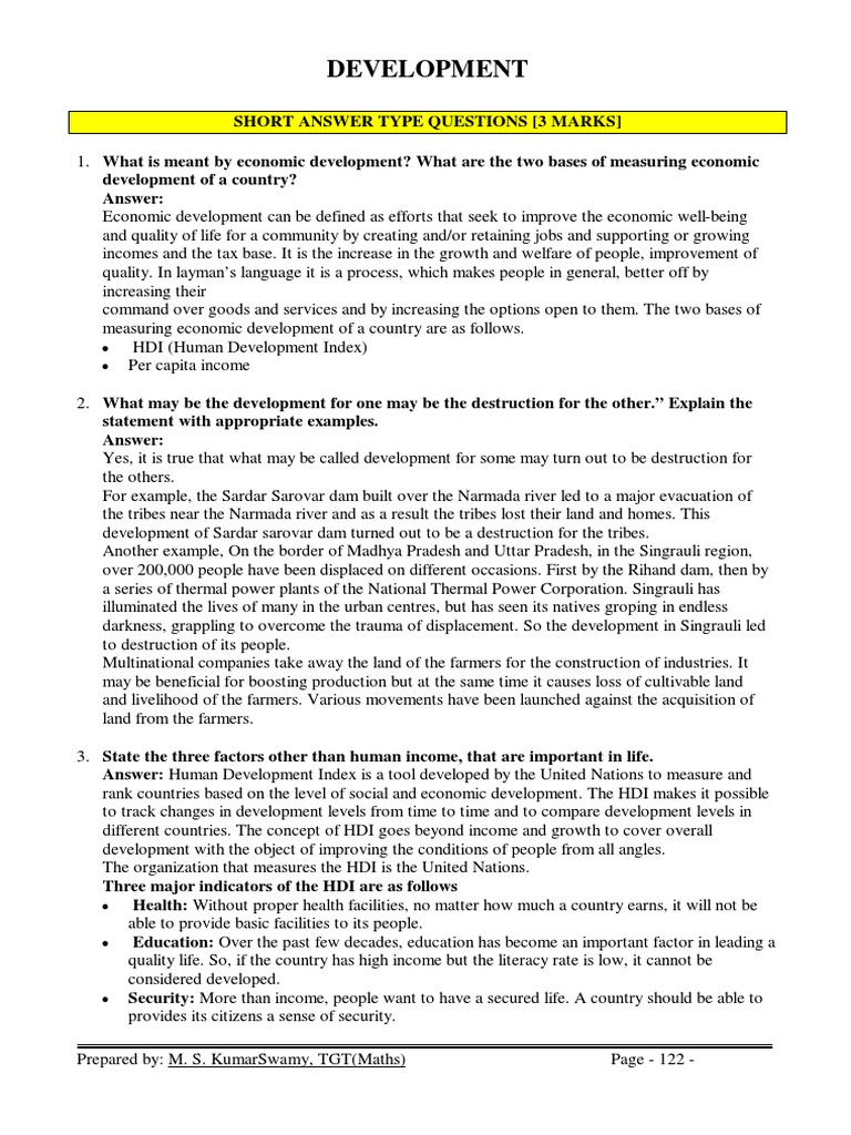Development SST Class 10 | PDF | Economic Development | Human ...