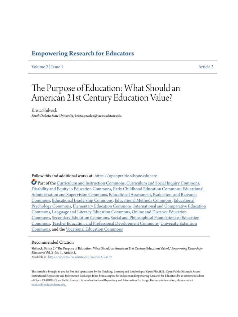 The Purpose of Education | PDF | Curriculum | Goal