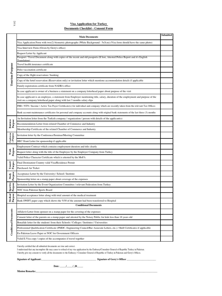 Visa Application For Turkey Documents Checklist - Consent Form | PDF ...
