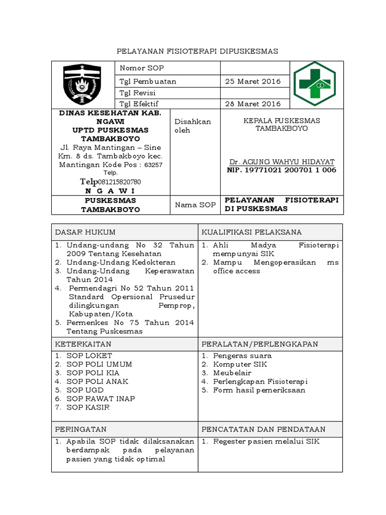 Sop Fisioterapi | PDF