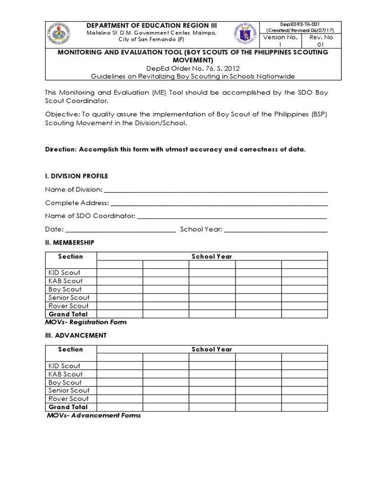 Monitoring Tool For BSP | PDF | Scouting | Youth Organizations