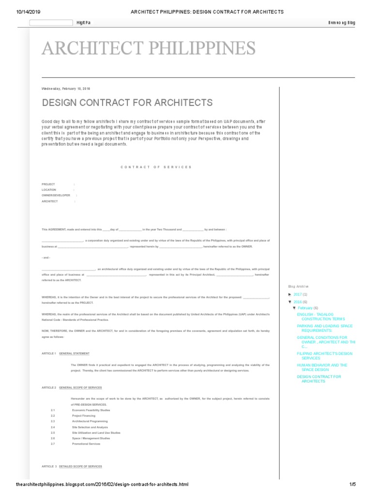 Architect Philippines - Design Contract For Architects | PDF ...