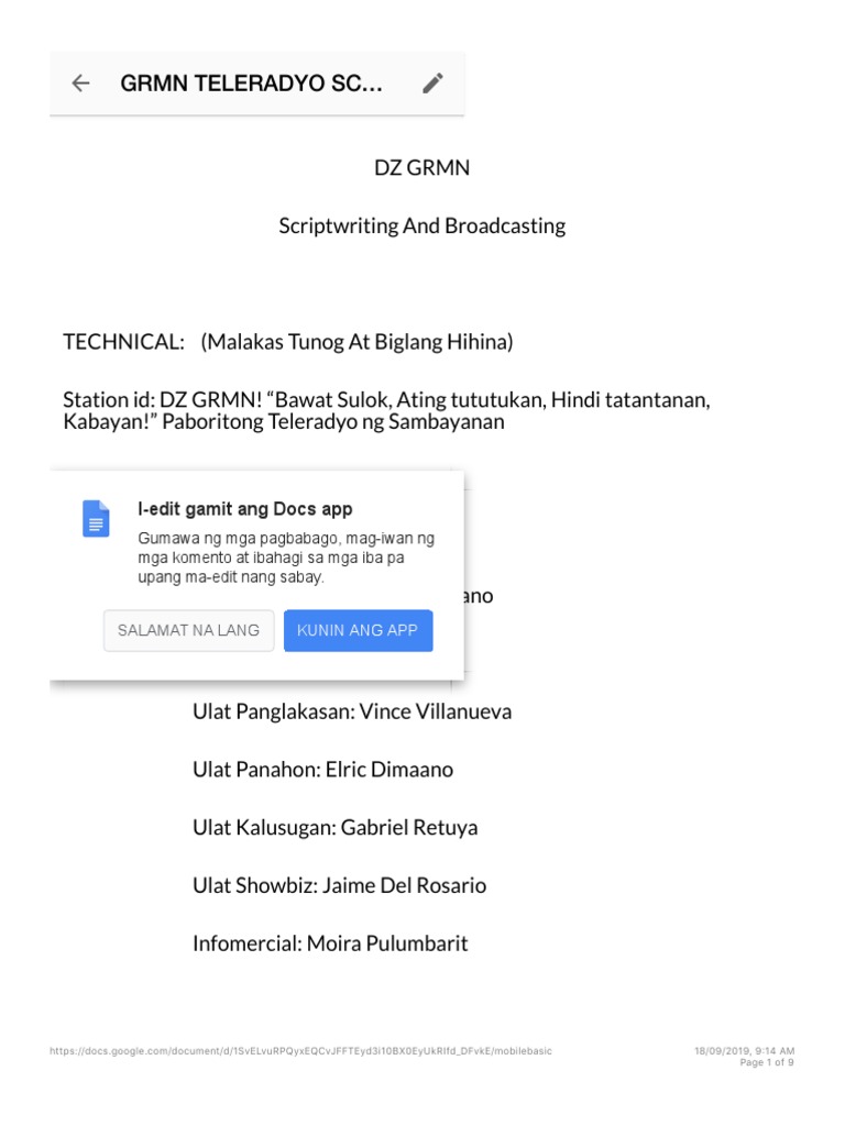GRMN Teleradyo Script | PDF