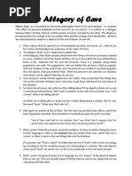 WORKSHEET 1 Reading Comprehension Questions: Plato's Allegory of The ...