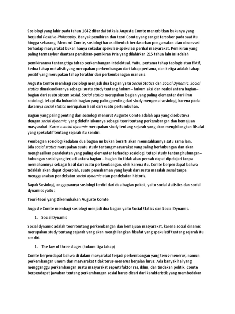 Tiga Tahap Perkembangan Menurut Comte | PDF | Filsafat