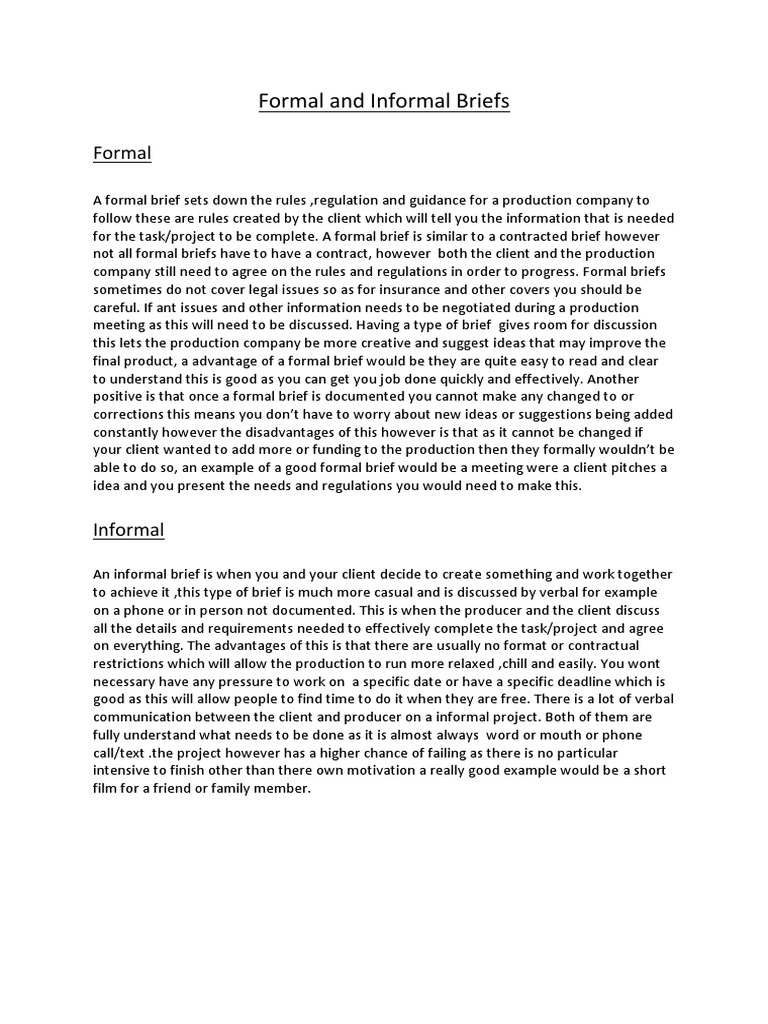 Understanding Formal and Informal Briefs | PDF | Motivation | Motivational