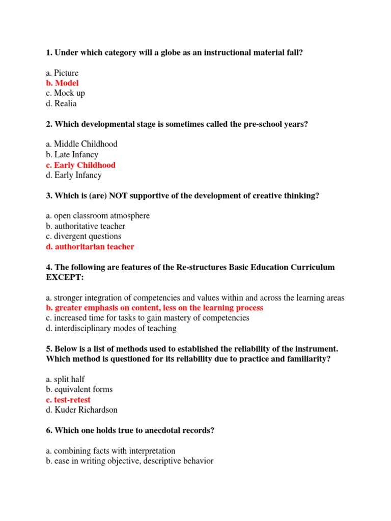 Let Reviewer - Answer Key (Professional Education) | Download Free PDF ...