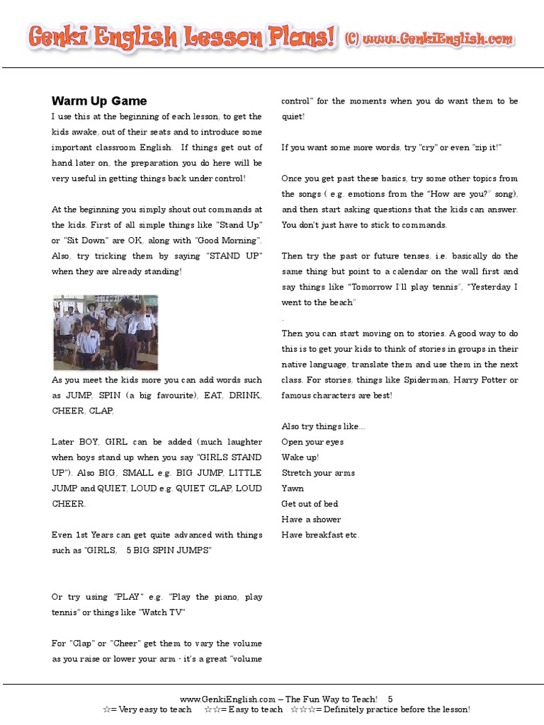 Genki English Warm-Up Activities | PDF | Foreign Language Studies