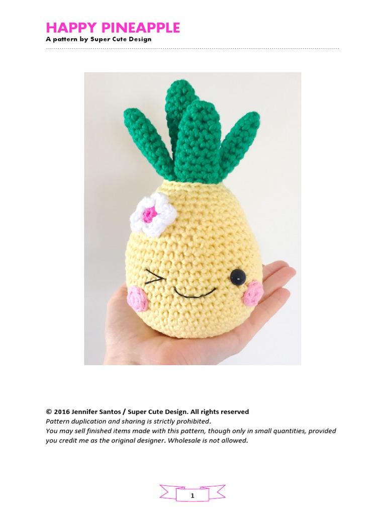 Happy Pineapple: A Pattern by Super Cute Design | PDF | Crochet | Weaving