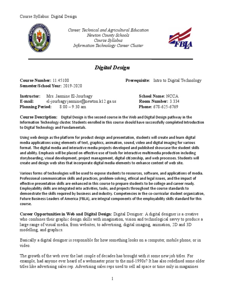 Digital Design Course Syllabus 2019 2020 Pdf Graphic Design