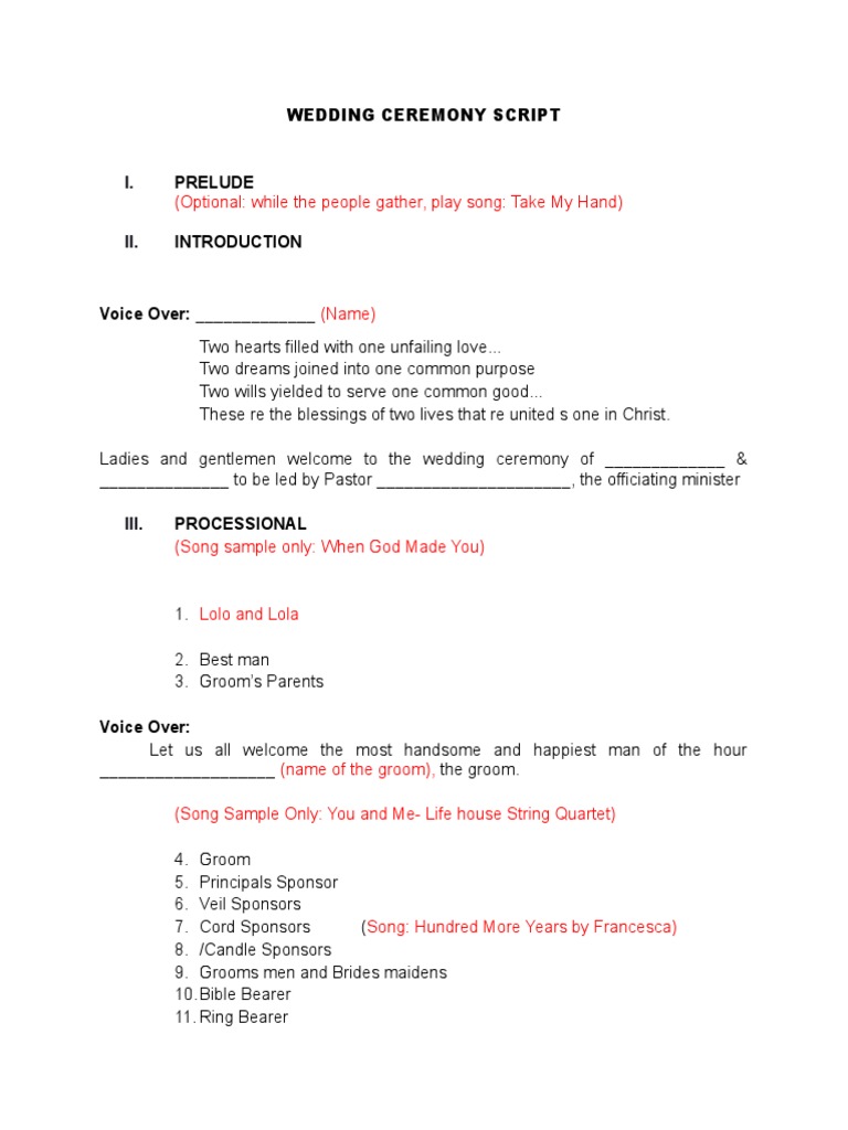 Wedding Ceremony Script | Download Free PDF | Wedding | Bridesmaid