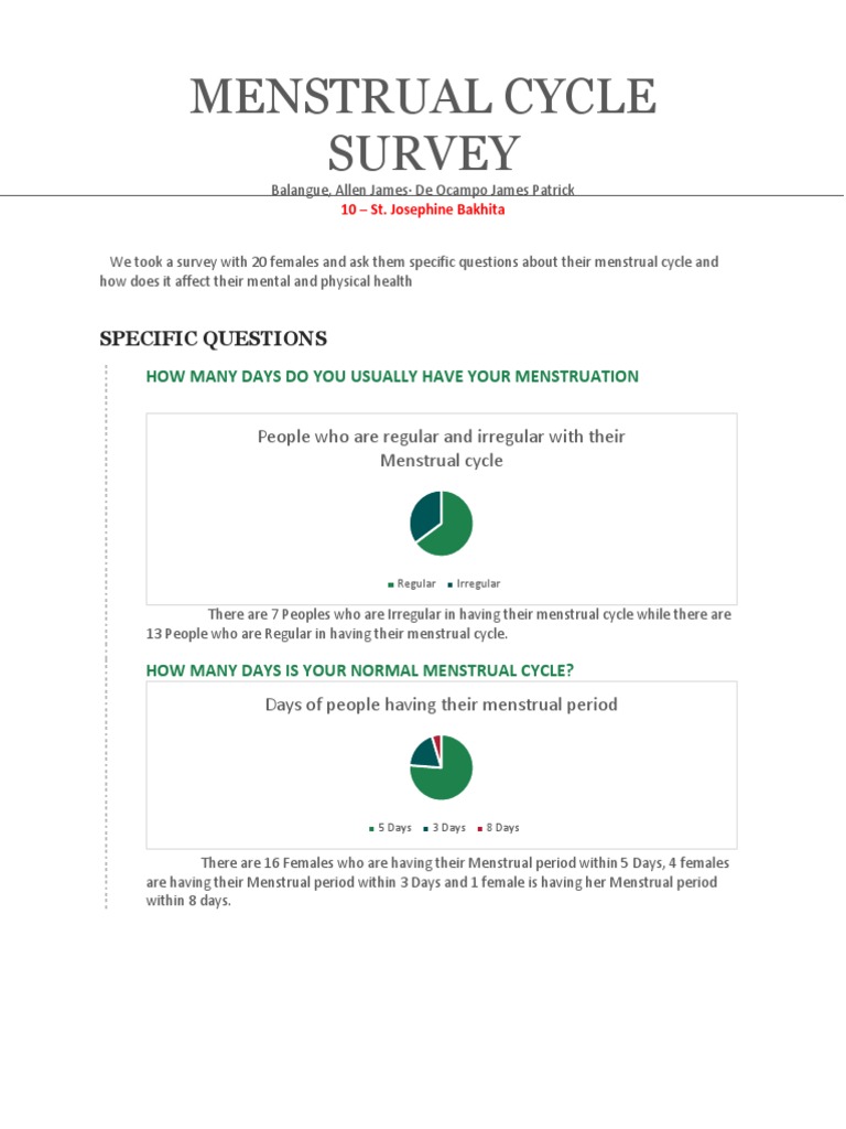 Menstrual Cycle Survey: Specific Questions | PDF | Menstruation ...