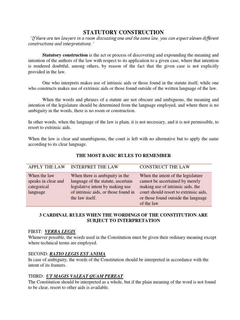 Statutory Construction: Statutory Construction Is The Act or Process of ...