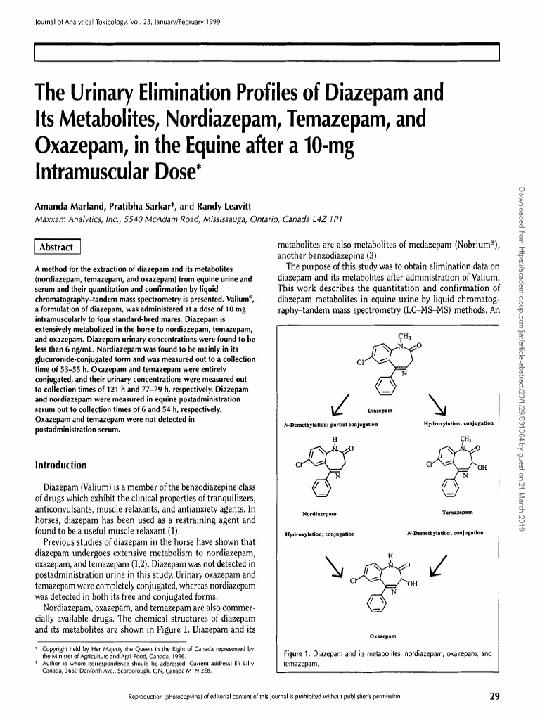 The Urinary Elimination Profiles of Diazepam and Its Metabolites ...