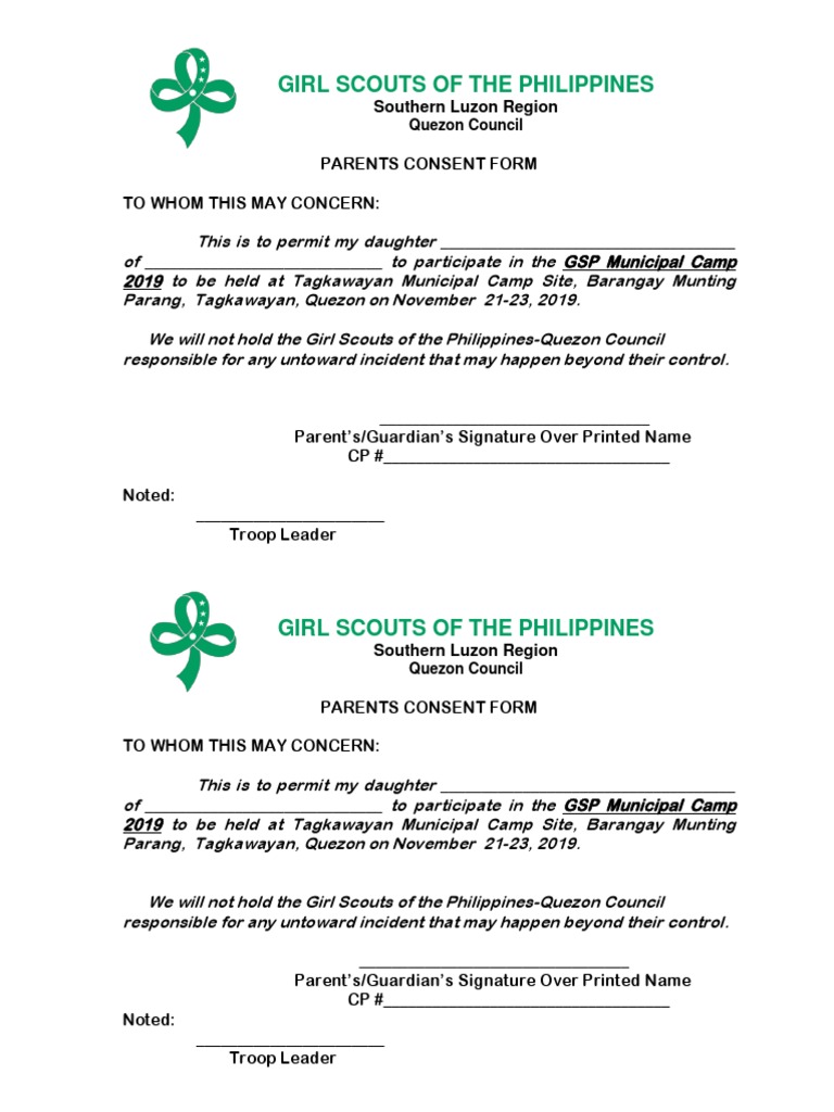 Girl Scouts Camp 2019 Consent Form | PDF