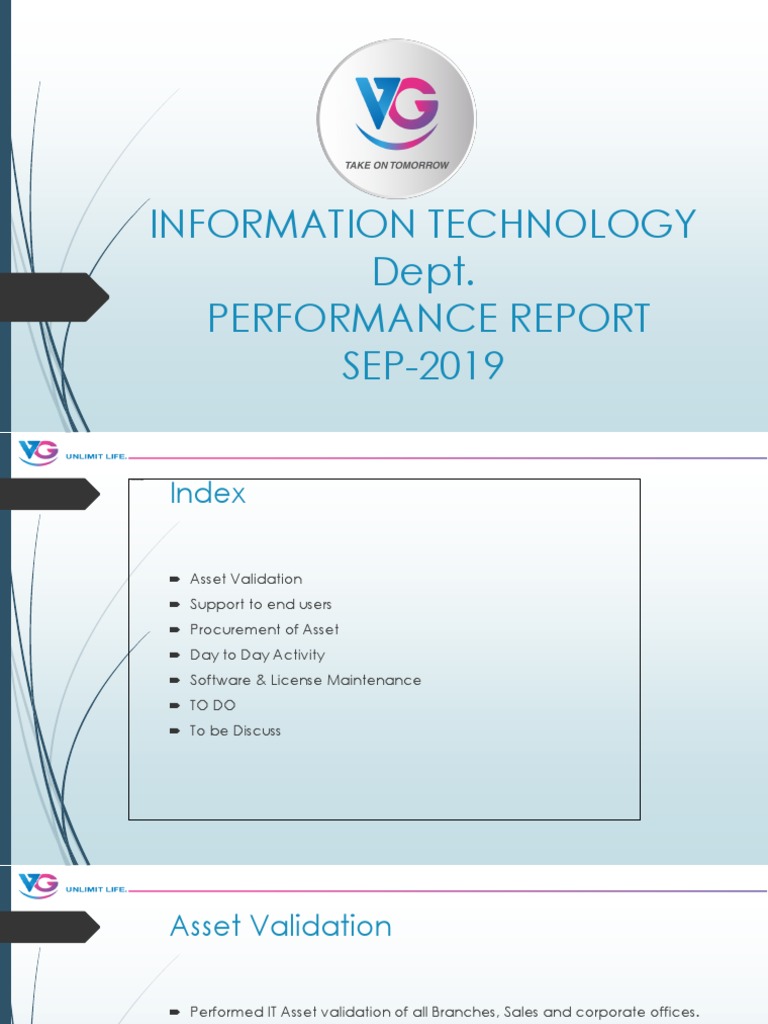 IT Performance Report for September 2019: Asset Validation, User ...