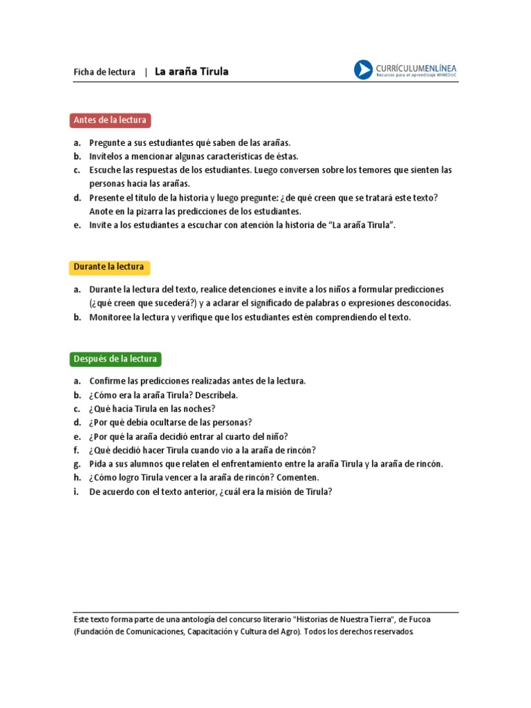 Comprension La Araña Tirula PDF | PDF