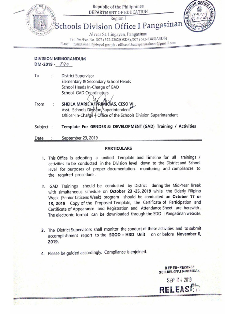 DM299s2019-Template For Gender & Development (GAD) Training ...