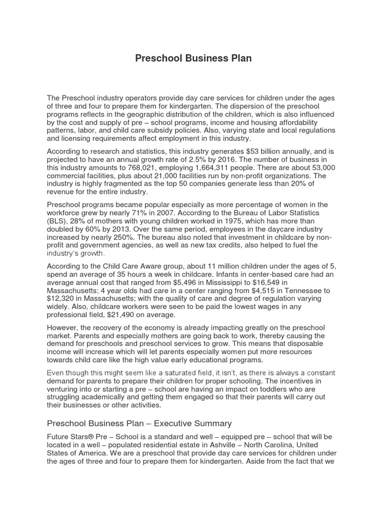 Preschool Business Plan | PDF | Child Care | Relationships