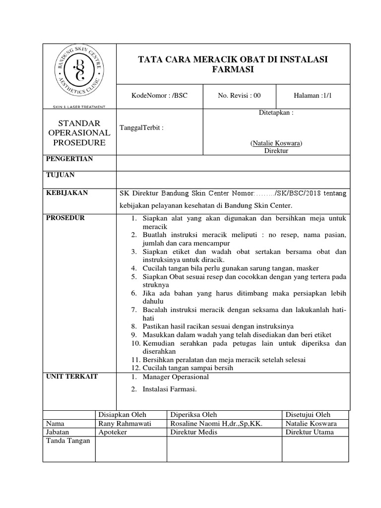 TATA CARA MERACIK OBAT DI INSTALASI FARMASI | PDF