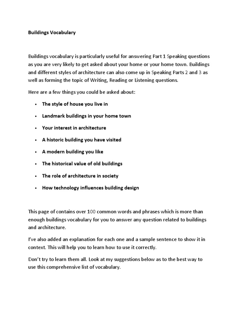 Building Vocabulary | PDF | Building Materials | Art Deco