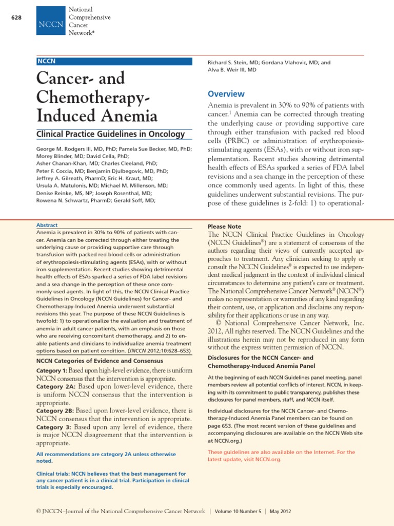 Cancer-And Chemotherapy - Induced Anemia: Clinical Practice Guidelines ...