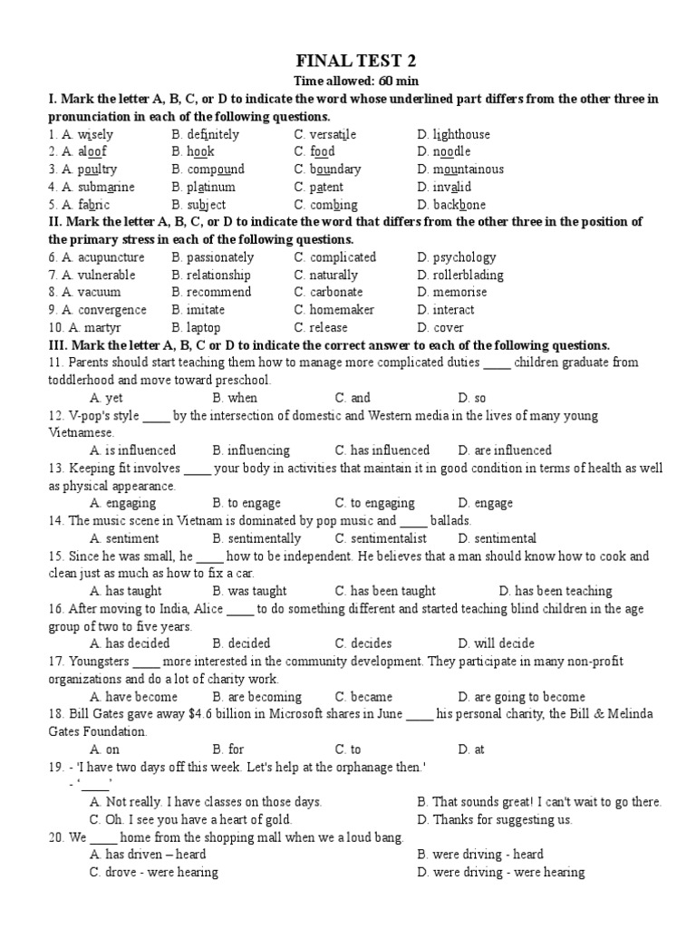English Pronunciation and Grammar Test | PDF | Family