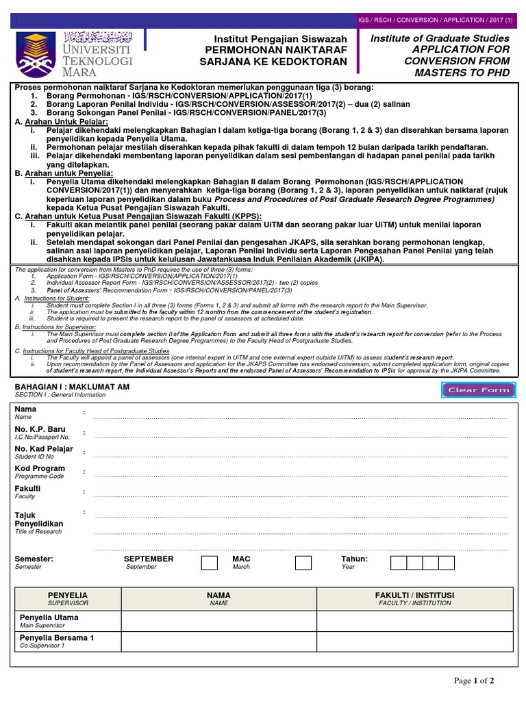 Conversion From Master To PHD UiTM | PDF