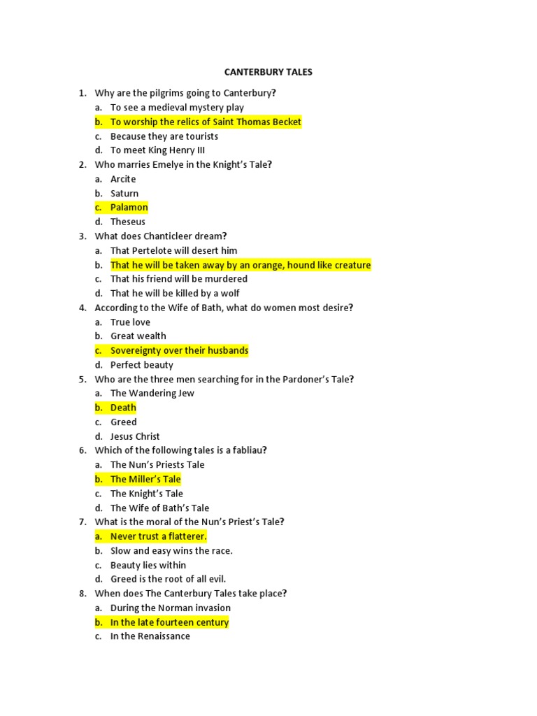 Canterbury Tales Questions | PDF | Canterbury | The Canterbury Tales