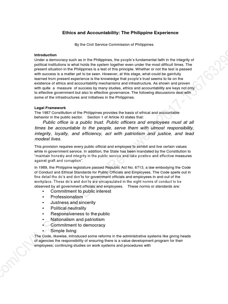 Ethics and Accountability in the Philippines | PDF | United States ...