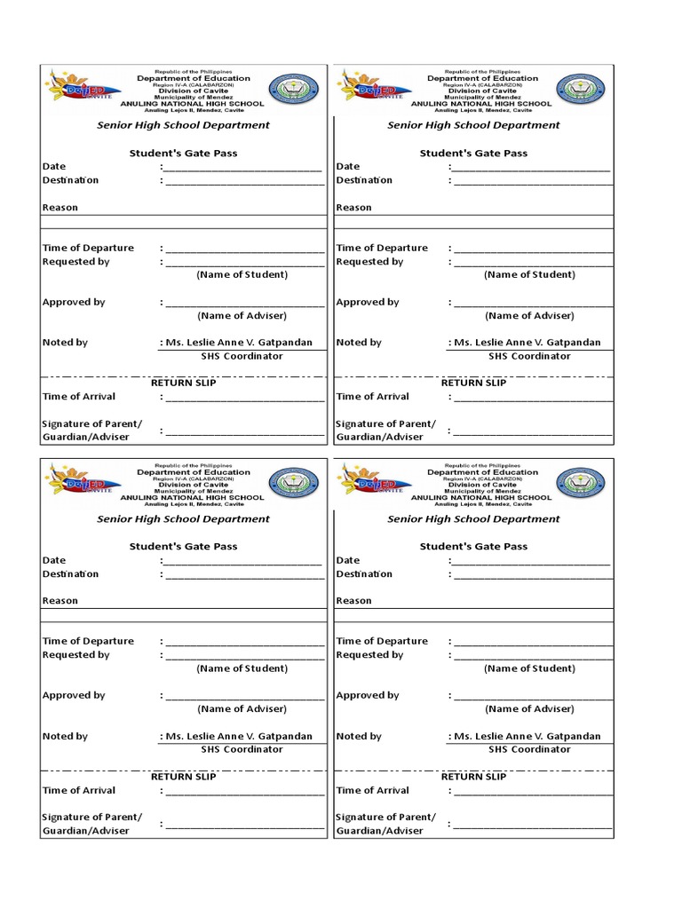 Student Gate Pass Form Template | PDF
