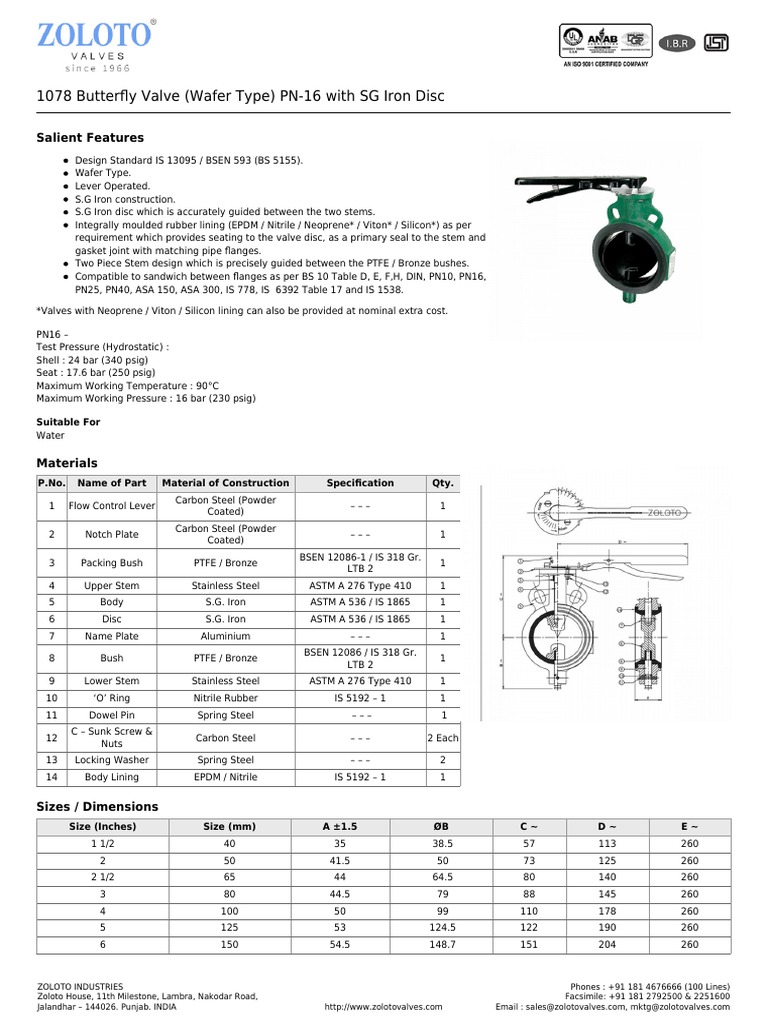 Zoloto 1078 Butterfly Valve | PDF | Valve | Building Engineering