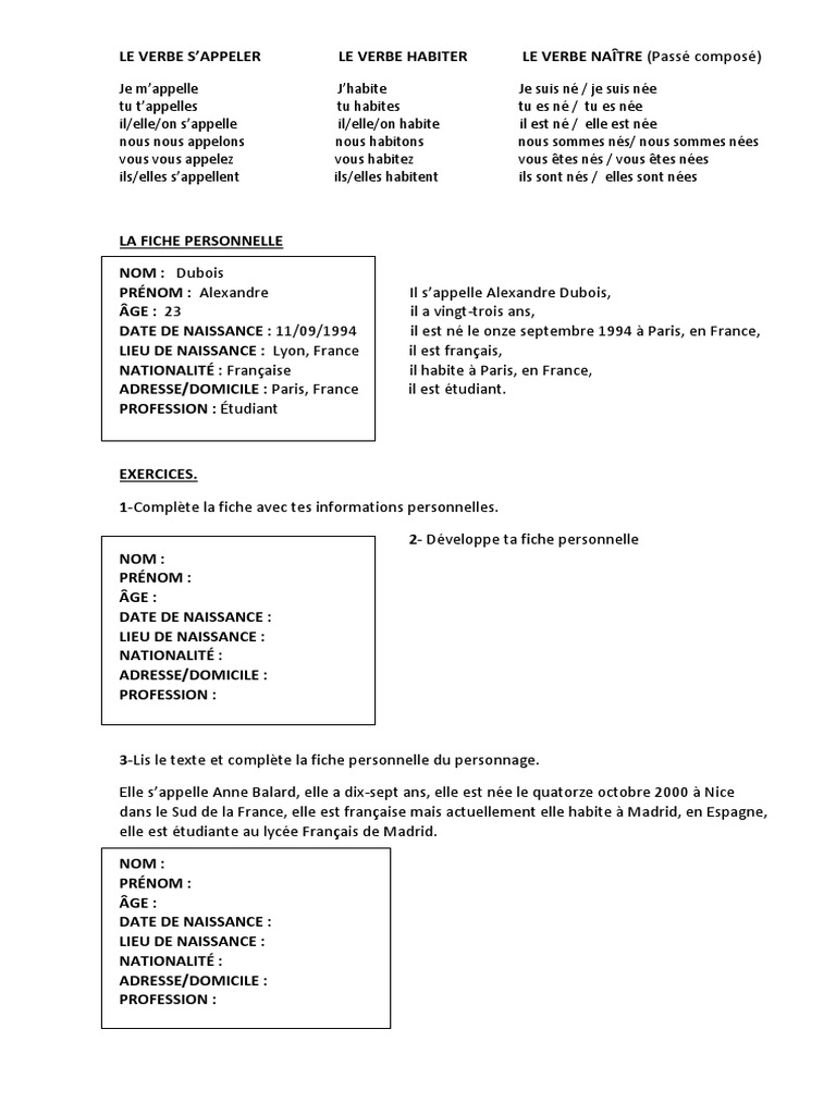 La Fiche Personnelle | PDF