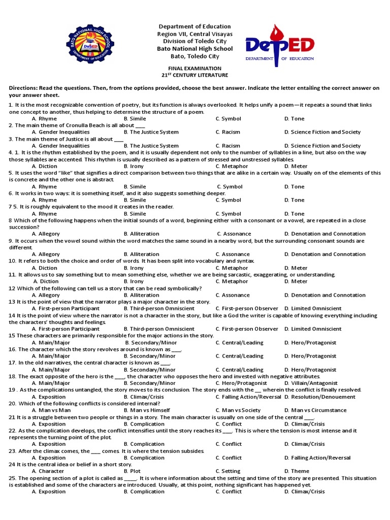 21st Century Lit Final Exam | PDF | Narration | Poetry