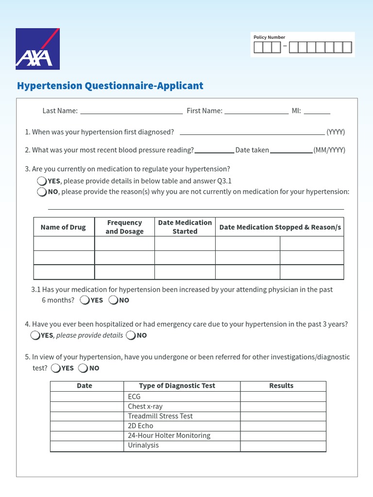 Hypertension Patient Questionnaire | PDF | Hypertension | Medicine