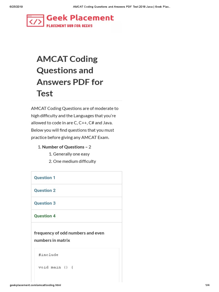 2amcat Coding Questions And Answers Pdf Test 2018 Java Geek Plac