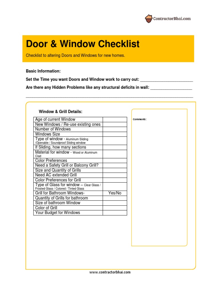 Check List For Doors and Windows | PDF