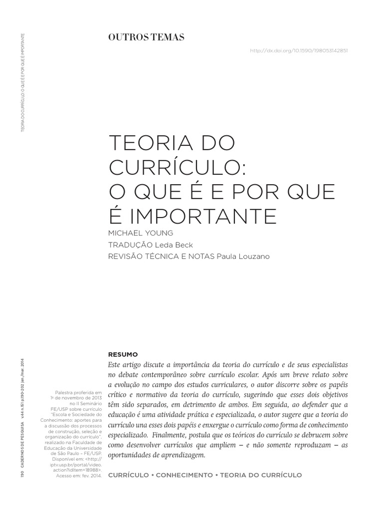 Aula 7 - Teorias Do Curriculo - Michael Young | PDF | Conhecimento | Teoria