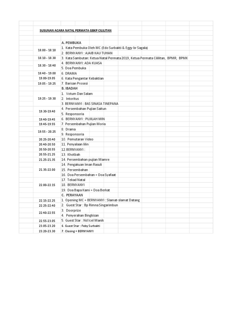 Rundown Acara Natal Permata 2019-Proposal | PDF