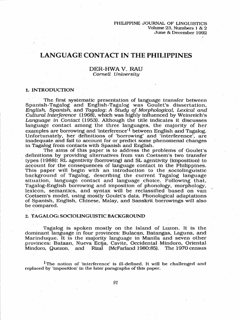 5 - Language Contact in The Philippines PDF | PDF | Tagalog Language ...