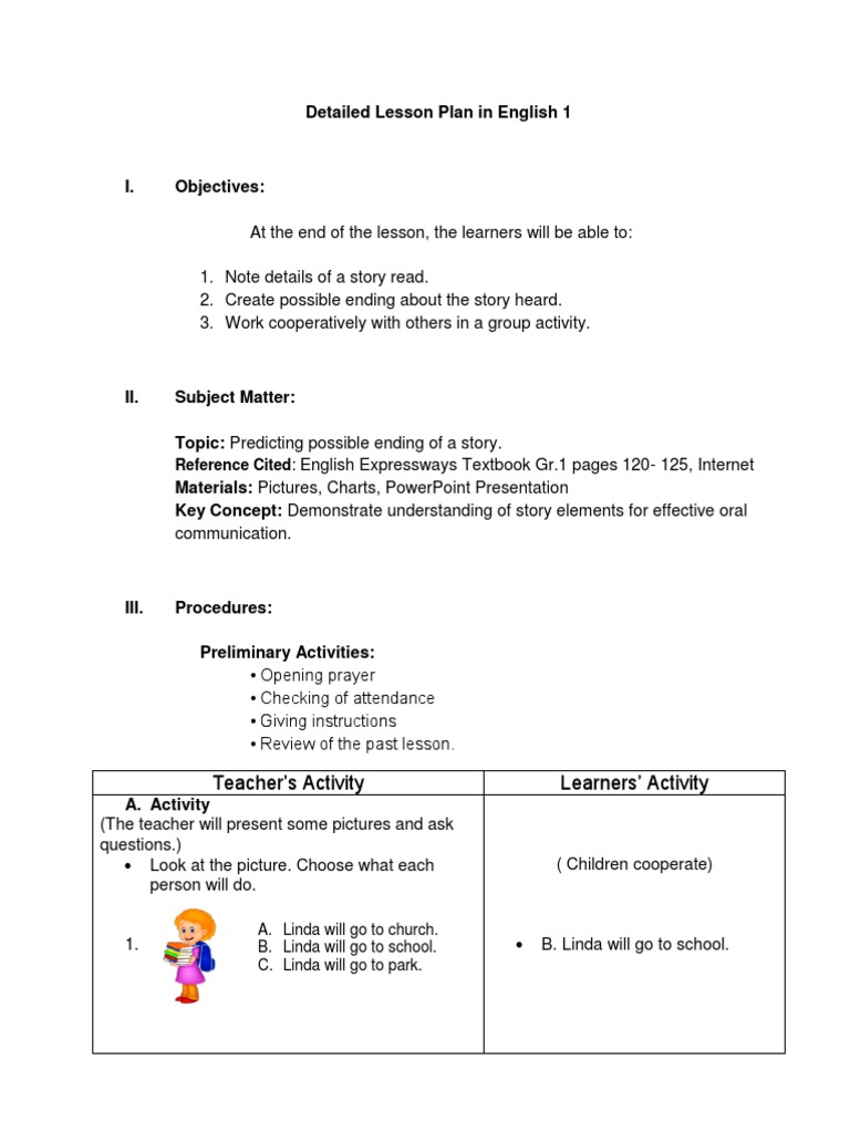 Detailed Lesson Plan in English 1 | PDF | Lesson Plan | Learning