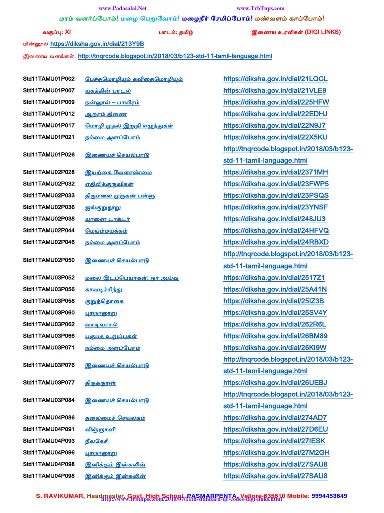 11th Tamil QR Codes Digi Links PDF | PDF