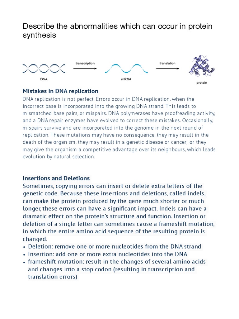 Abnormalities in Protein Synthesis | PDF | Point Mutation | Gene